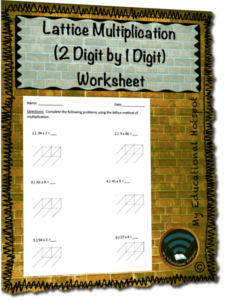 lattice multiplication (2 digit by 1 digit) worksheet