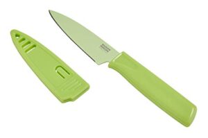 kuhn rikon colori non-stick straight paring knife with safety sheath, 4 inch/10.16 cm blade, pistachio