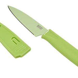 Kuhn Rikon Colori Non-Stick Straight Paring Knife with Safety Sheath, 4 inch/10.16 cm Blade, Pistachio