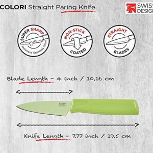 Kuhn Rikon Colori Non-Stick Straight Paring Knife with Safety Sheath, 4 inch/10.16 cm Blade, Pistachio