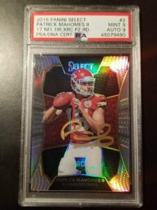 patrick mahomes 2016 panini select redemption prizm rc psa mint 9 auto 9 1/1 mvp - football slabbed autographed cards