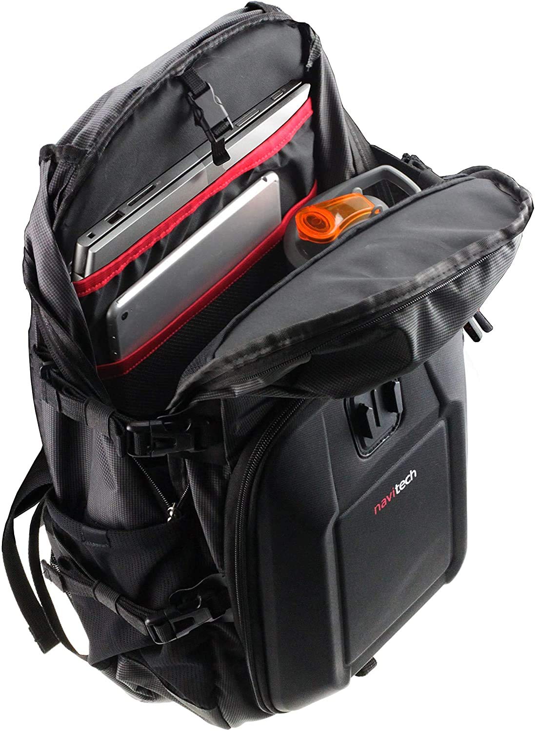 Navitech Action Camera Backpack & Red Storage Case with Integrated Chest Strap - Compatible with The AKASO EK7000 Pro Action Camera