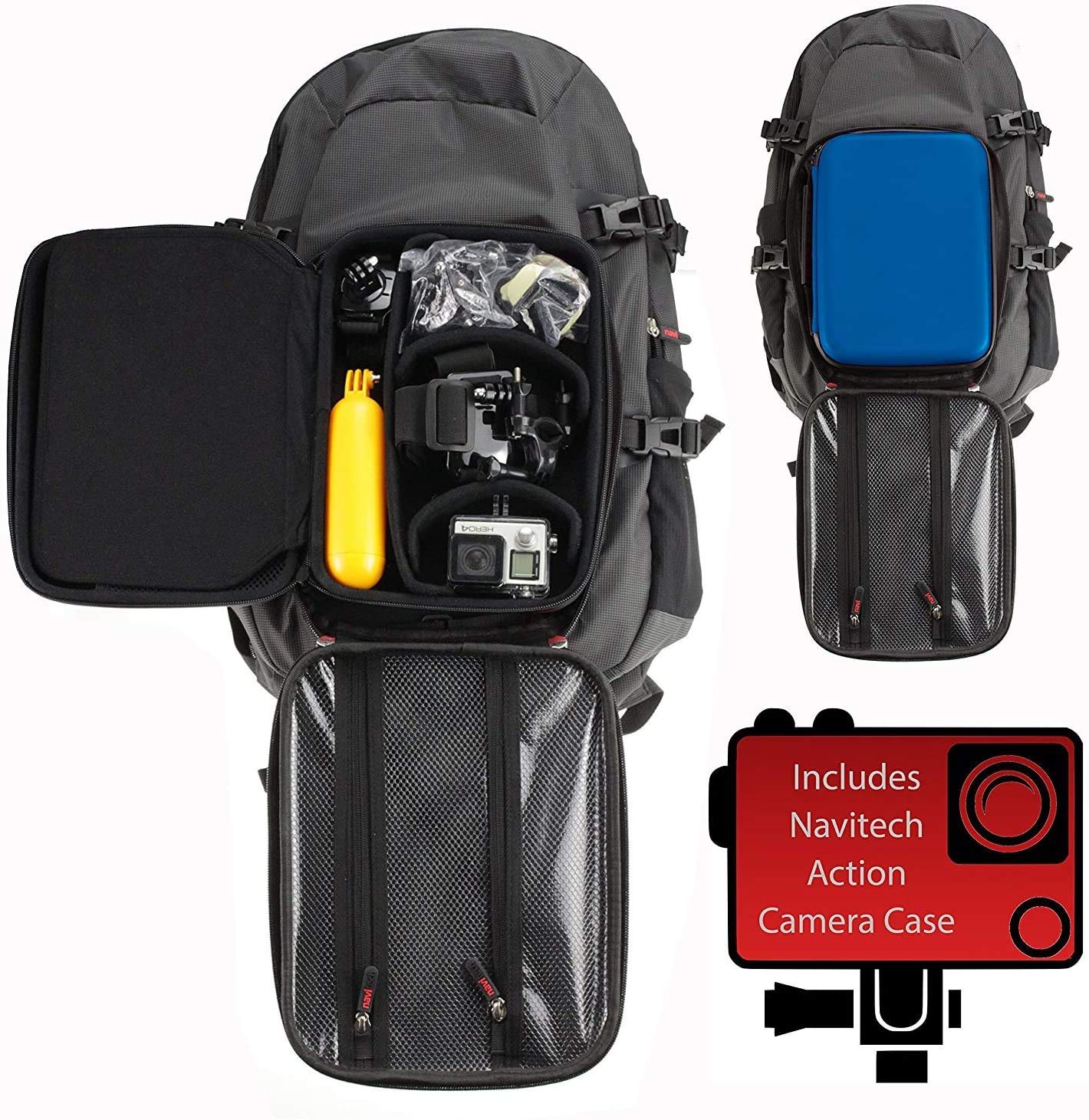 Navitech Action Camera Backpack & Blue Storage Case With Integrated Chest Strap - Compatible With The ThiEYE T5 Pro 4K Action Camera