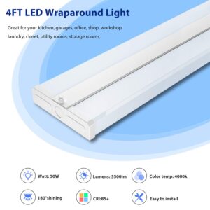 AntLux 4FT LED Wraparound Light Fixture 50W Ultra Slim Wrap Around Lights, 5500lm, 4000K, 4 Foot LED Shop Lights for Garage, Kitchen, Office, Gym, Surface or Suspended, Fluorescent Replacement, 2 Pack