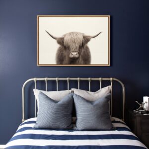 Kate and Laurel Sylvie Hey Dude Highland Cow Color Framed Canvas Wall Art by The Creative Bunch Studio, 23x33 Natural, Chic Animal Art for Wall