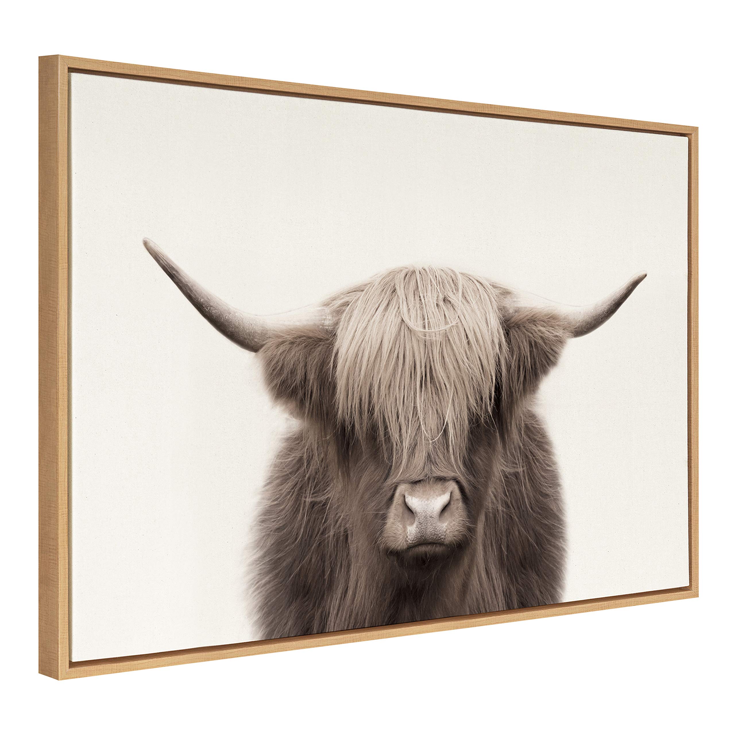 Kate and Laurel Sylvie Hey Dude Highland Cow Color Framed Canvas Wall Art by The Creative Bunch Studio, 23x33 Natural, Chic Animal Art for Wall