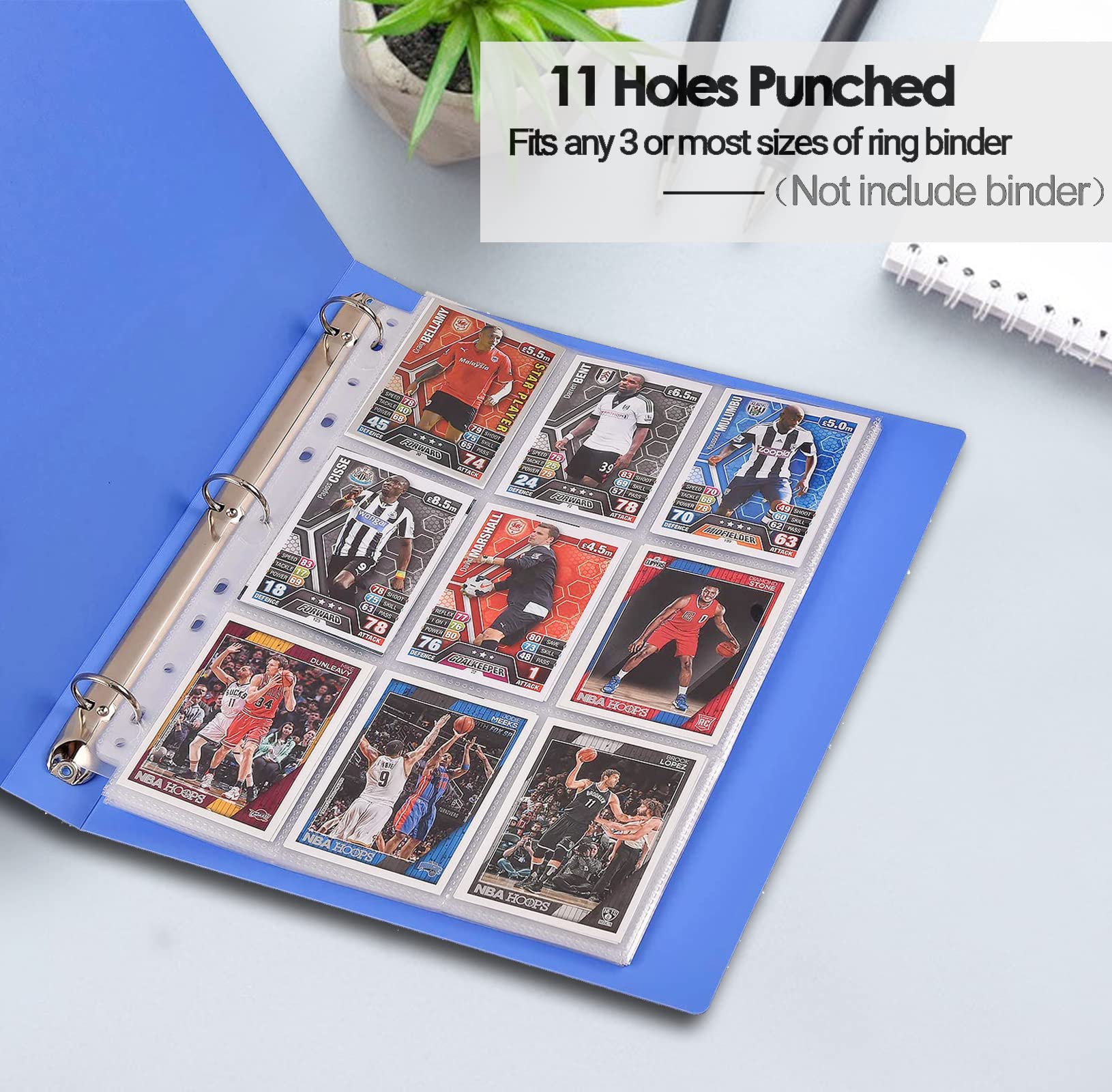 1800 Pockets Double-Sided Baseball Card Sleeves, KangNa 9 Pocket photocard Sleeves Fit 3 Ring Binder - Trading Card Sleeves Pages for Pokemon, Baseball, Game, Business Cards, 100 Pages