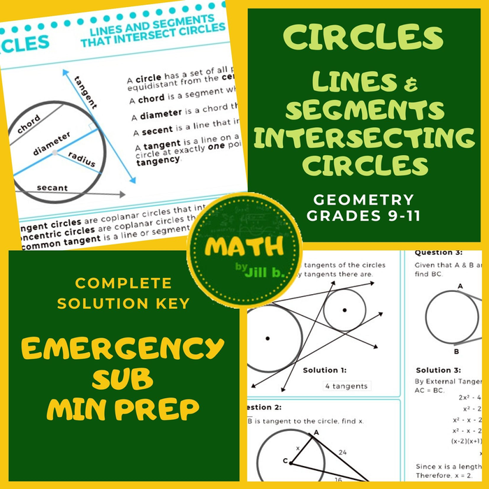 Lines & Segments that Intersect Circles Geometry Handout Lesson Worksheet Emergency Distance Learning