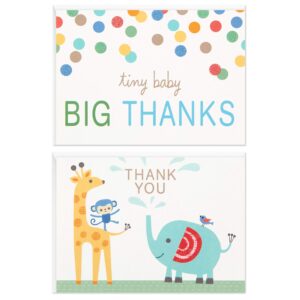 hallmark baby shower thank you cards assortment, zoo animals (50 cards with envelopes for baby boy or baby girl) elephant, giraffe, monkey