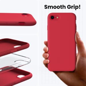 ORNARTO Designed for iPhone SE Case 3rd/2nd Gen/2022/2020, for iPhone 7/8 Case, Liquid Silicone Case with Open Bottom, Soft Gel Rubber Case Cover for iPhone SE 4.7 inch - Red