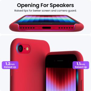 ORNARTO Designed for iPhone SE Case 3rd/2nd Gen/2022/2020, for iPhone 7/8 Case, Liquid Silicone Case with Open Bottom, Soft Gel Rubber Case Cover for iPhone SE 4.7 inch - Red