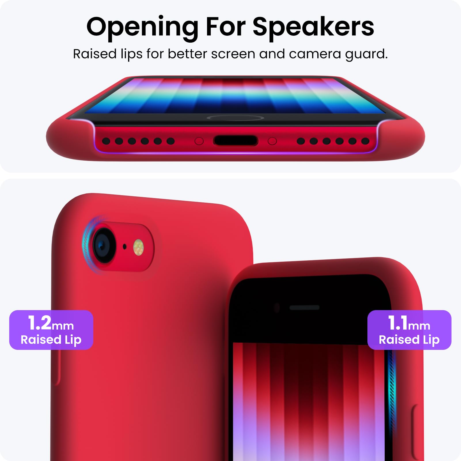 ORNARTO Designed for iPhone SE Case 3rd/2nd Gen/2022/2020, for iPhone 7/8 Case, Liquid Silicone Case with Open Bottom, Soft Gel Rubber Case Cover for iPhone SE 4.7 inch - Red