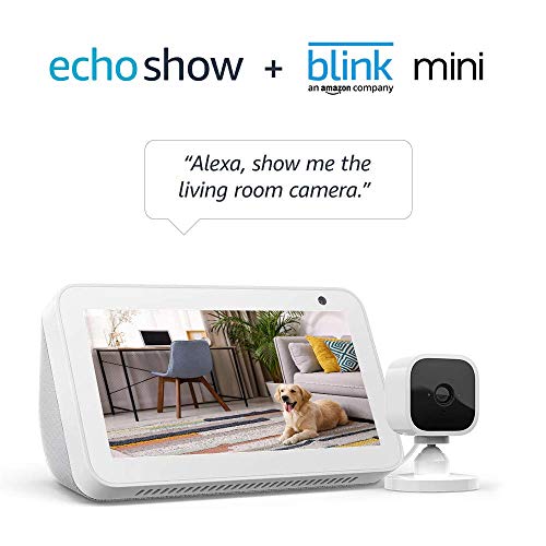 Echo Show 5 Sandstone with Blink Mini Indoor Smart Security Camera, 1080 HD with Motion Detection