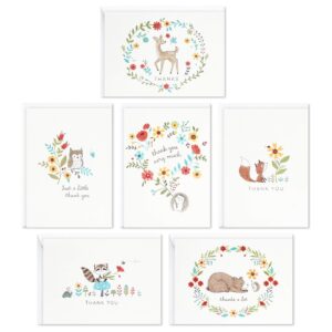 hallmark baby shower thank you cards assortment, woodland animals (48 cards with envelopes for baby boy or baby girl) deer, owl, bear, fox