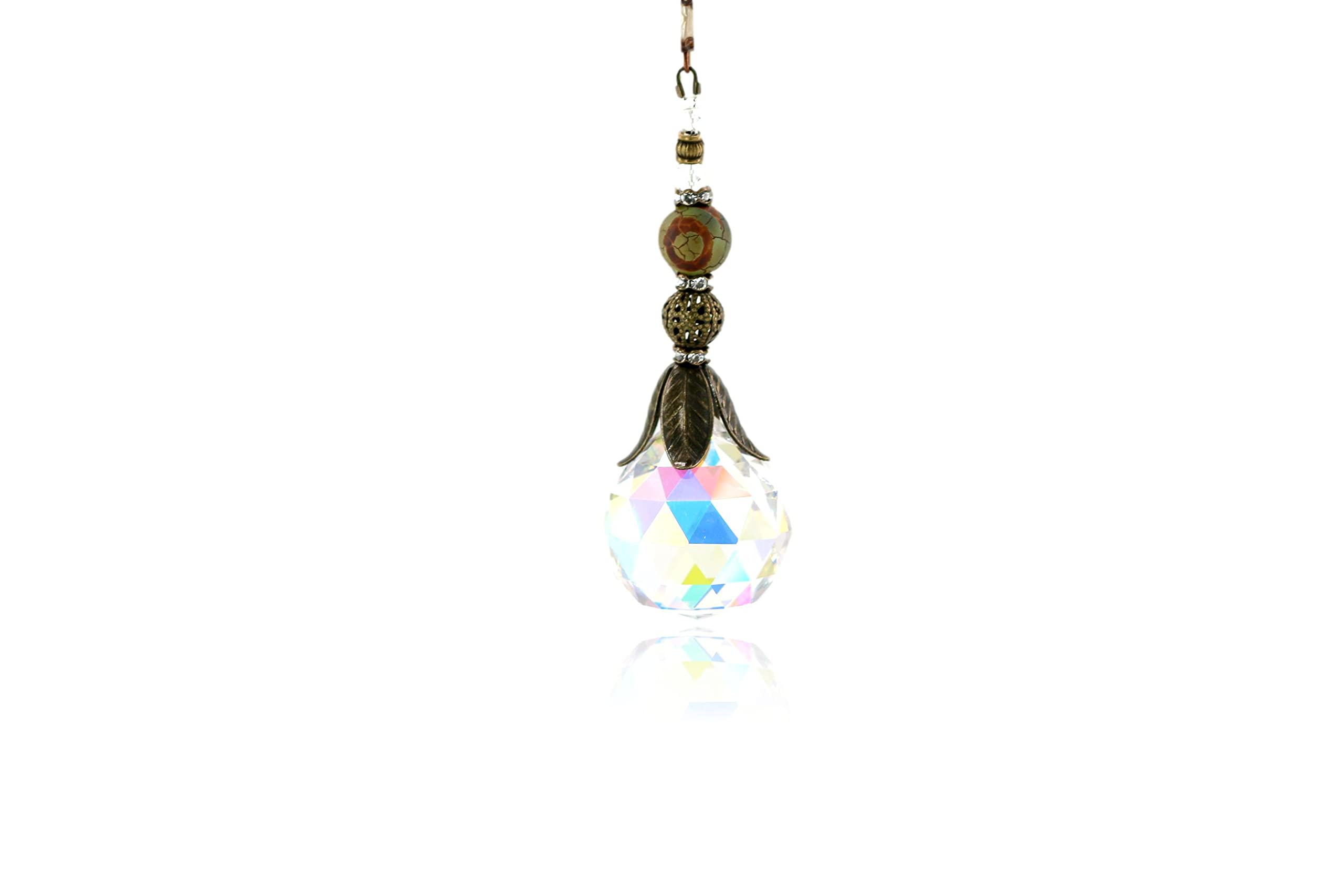 Handcrafted, Simple, Boho Sun Catcher (30mm) Crystal Hanging for Windows, Home, Garden Decor, Gift, Mom, Family, Friend, (Qty of 1, Hanging Length: 9.5 inches) | 2 Dirty Birds Boutique