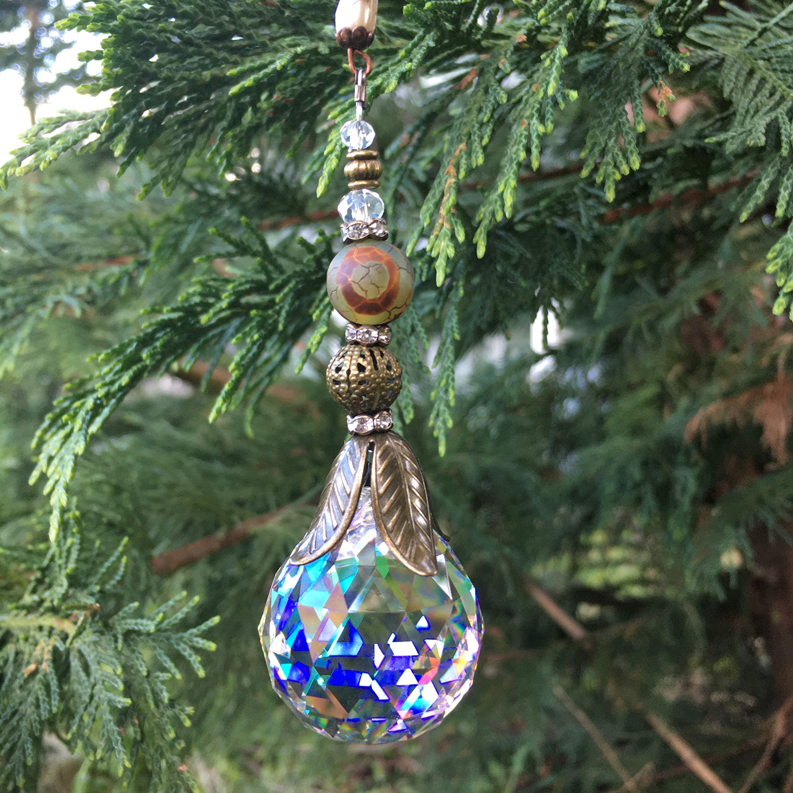 Handcrafted, Simple, Boho Sun Catcher (30mm) Crystal Hanging for Windows, Home, Garden Decor, Gift, Mom, Family, Friend, (Qty of 1, Hanging Length: 9.5 inches) | 2 Dirty Birds Boutique