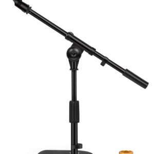 InnoGear Adjustable Desk Microphone Stand, Weighted Base with Soft Grip Twist Clutch, Boom Arm, 3/8/'' and 5/8/'' Threaded Mounts for Blue Yeti and Blue Snowball, Kick Drums, Guitar Amps, Black