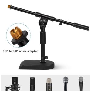 InnoGear Adjustable Desk Microphone Stand, Weighted Base with Soft Grip Twist Clutch, Boom Arm, 3/8/'' and 5/8/'' Threaded Mounts for Blue Yeti and Blue Snowball, Kick Drums, Guitar Amps, Black