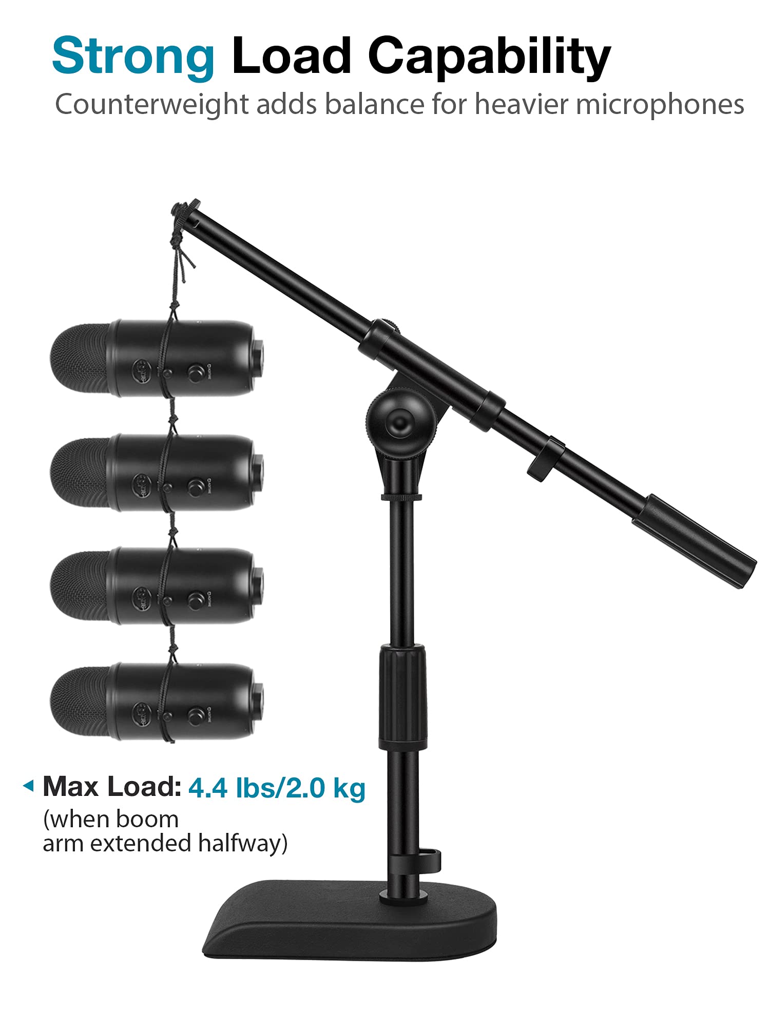 InnoGear Adjustable Desk Microphone Stand, Weighted Base with Soft Grip Twist Clutch, Boom Arm, 3/8/'' and 5/8/'' Threaded Mounts for Blue Yeti and Blue Snowball, Kick Drums, Guitar Amps, Black