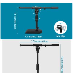 InnoGear Adjustable Desk Microphone Stand, Weighted Base with Soft Grip Twist Clutch, Boom Arm, 3/8/'' and 5/8/'' Threaded Mounts for Blue Yeti and Blue Snowball, Kick Drums, Guitar Amps, Black