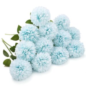 floweroyal 12pcs artificial chrysanthemum ball flowers silk hydrangea bridal wedding bouquet for home garden party office coffee house decoration (blue).