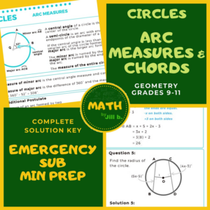 circles: chords & arc measures geometry math handout lesson worksheet distance learning