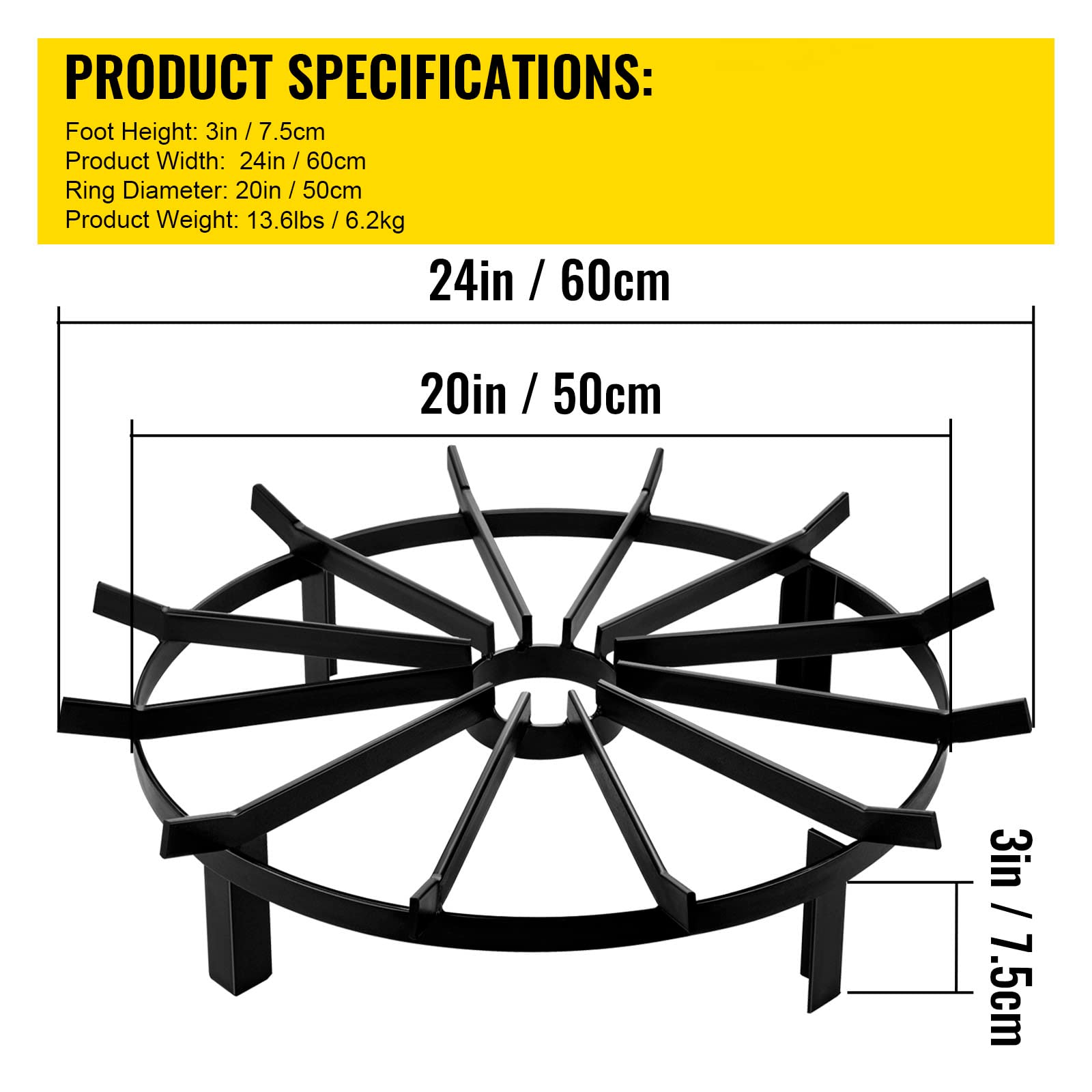 VBENLEM 28in Fire Grate Log Grate,Wagon Wheel Firewood Grates 16 Iron Bars, Fireplace Grates Burning Rack Holder 6 Legs for Indoor Chimney, Hearth Wood Stove and Outdoor Camping Fire Pit