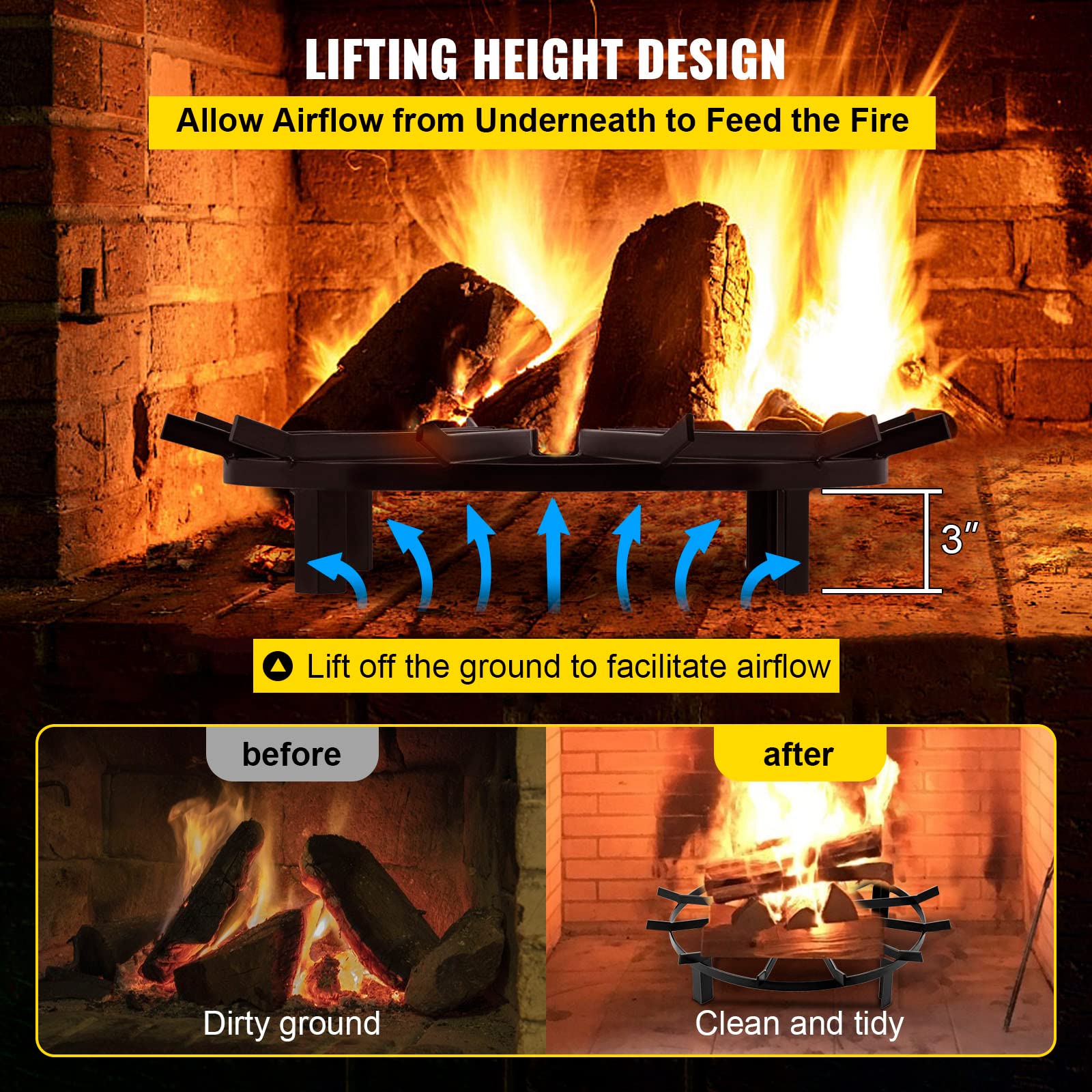 VBENLEM 28in Fire Grate Log Grate,Wagon Wheel Firewood Grates 16 Iron Bars, Fireplace Grates Burning Rack Holder 6 Legs for Indoor Chimney, Hearth Wood Stove and Outdoor Camping Fire Pit