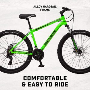 Mongoose Switchback Trail Adult Mountain Bike, 21 Speeds, 27.5-Inch Wheels, Men Aluminum Large Frame,Neon Green