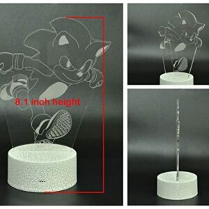 Magiclux 3D Illusion Sonic Night Light, Anime Hedgehog Desk Lamp with Remote Control Kids Bedroom Decoration, Sonic Toys Gifts for Boys Girls