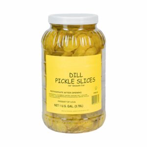 1 gallon smooth cut 1/8" dill pickle slices perfect for home, restaurant, kitchen, cheaseburger,hamburger.