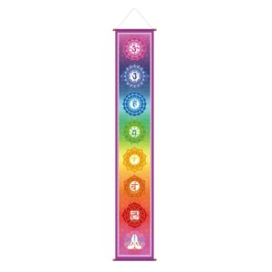 funnytree 12"x71" large yoga tapestry meditation studio room 7 chakra mandala hanging banner wall poster door decor porch sign indoor outdoor durable fabric