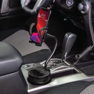 Scosche UH2PCUP PowerHub Phone and Cup Holder Mount for Vehicles, 4'' Adjustable Mount Arm, Charge 4 Devices, Flexible Neck