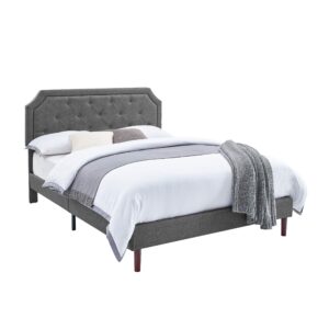 Amazon Basics Upholstered Platform Bed with Button-Tufted Headboard, Wood Slat Support, Easy Assembly - Full, Dark Gray