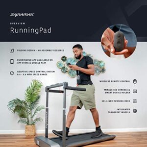 dynamax runningpad - black compact running walking treadmill with foldable handrail & led console for speed, time, distance mini quiet treadmill with workout app for home/office