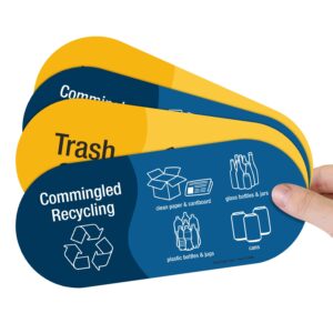 SmartSign (Pack of 4) 3.75 x 9 inch “Trash Only and Commingled Recycling” Sticker Labels with Symbols, 5 mil Laminated Polyester with SuperStick Adhesive, Multicolor