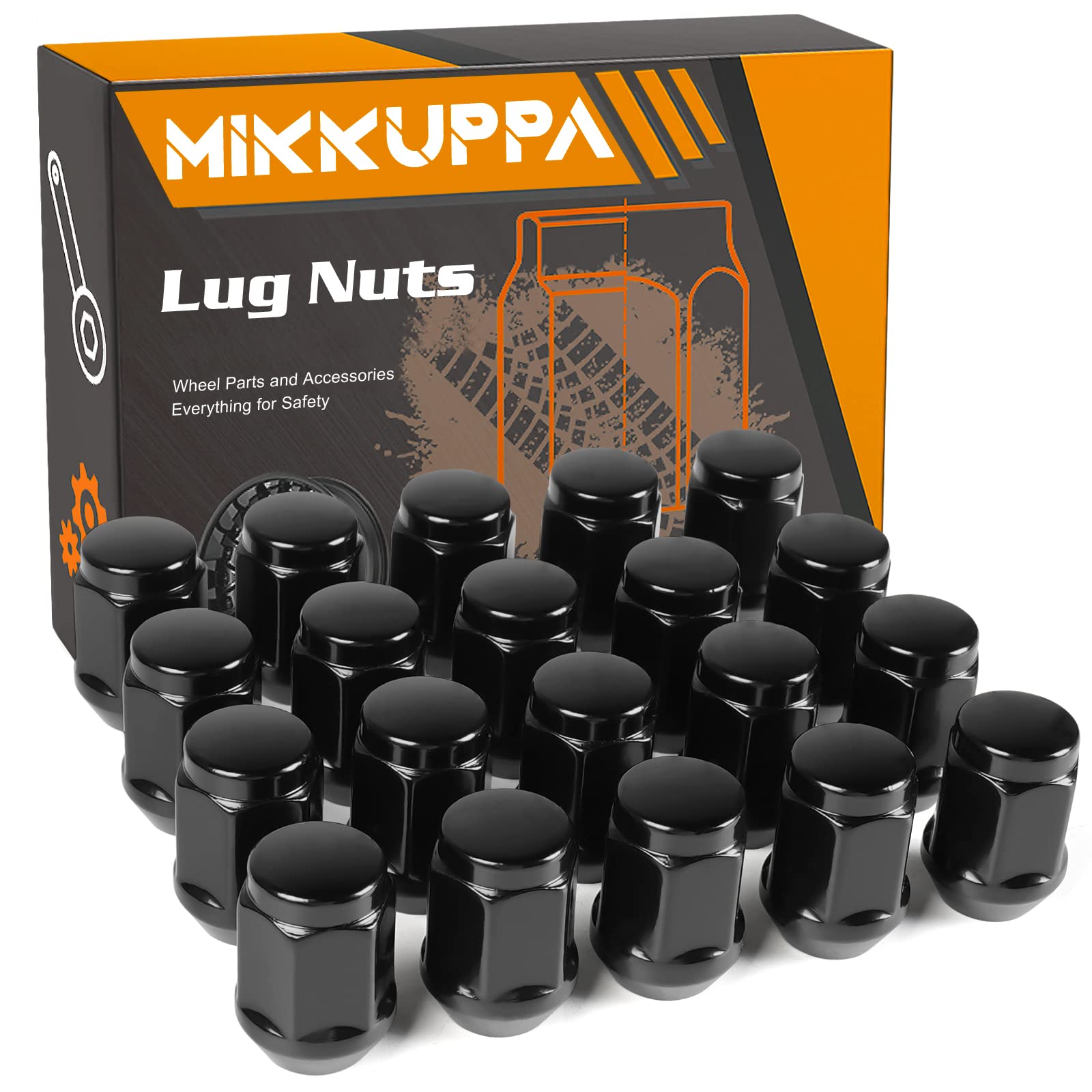 MIKKUPPA 20PCS M12x1.5 Lug Nuts - 1.38" Long, 13/16" Hex, Cone Seat, One Piece, Black Lug Nut - Replacement for 2006-2019 Ford Fusion, 2012-2018 Ford Focus, 2001-2019 Ford Escape Aftermarket Wheel