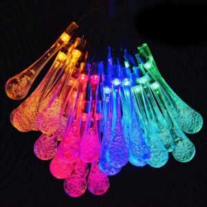 sprklinlin solar christmas pathway lights outdoor, multicolor waterproof water drop lcicle christmas lights for tree, indoor gardens, patio, yard, room, parties, holiday