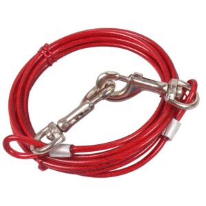 love dream dog tie out cable for dogs up to 125 pounds, super heavy and bite resistant, 16ft length available dog lead line for yard, camping, park, outside (16ft, red)