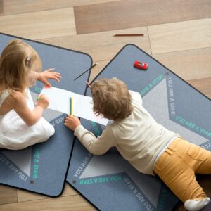 Flagship Carpets You are a Star Kid's Floor Seating Square Rug for Home or School Area Rug for Social Distance Learning, Children's Activity Room Carpet for Reading and Playing, 30" x 30", Gray/Teal