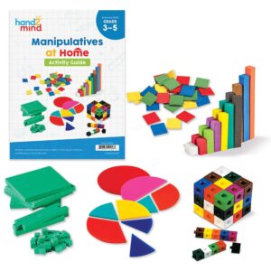 hand2mind - 93539 take home math manipulatives kit for kids, with snap cubes, base ten blocks, cuisenaire rods, angle circles, and color tiles, kindergarten homeschool supplies (293 pieces)