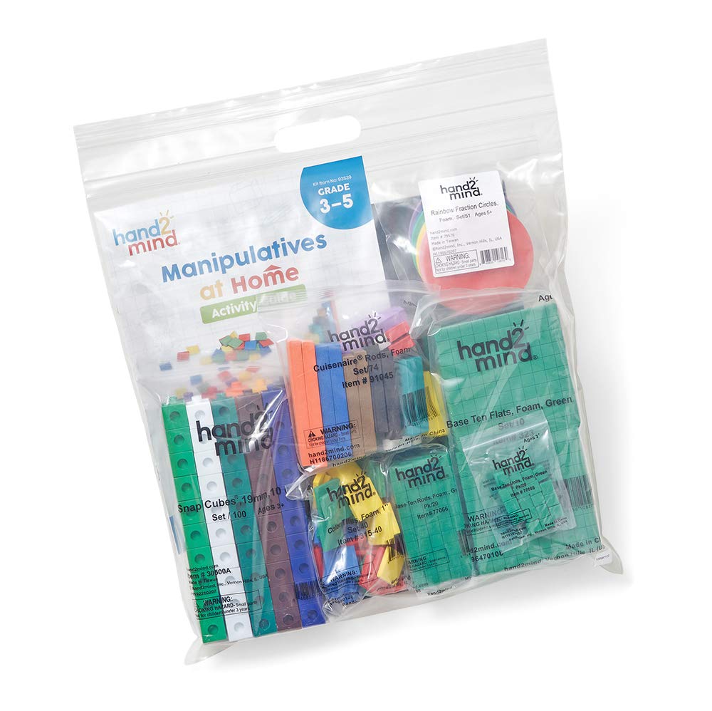 hand2mind - 93539 Take Home Math Manipulatives Kit for Kids, with Snap Cubes, Base Ten Blocks, Cuisenaire Rods, Angle Circles, and Color Tiles, Kindergarten Homeschool Supplies (293 Pieces)