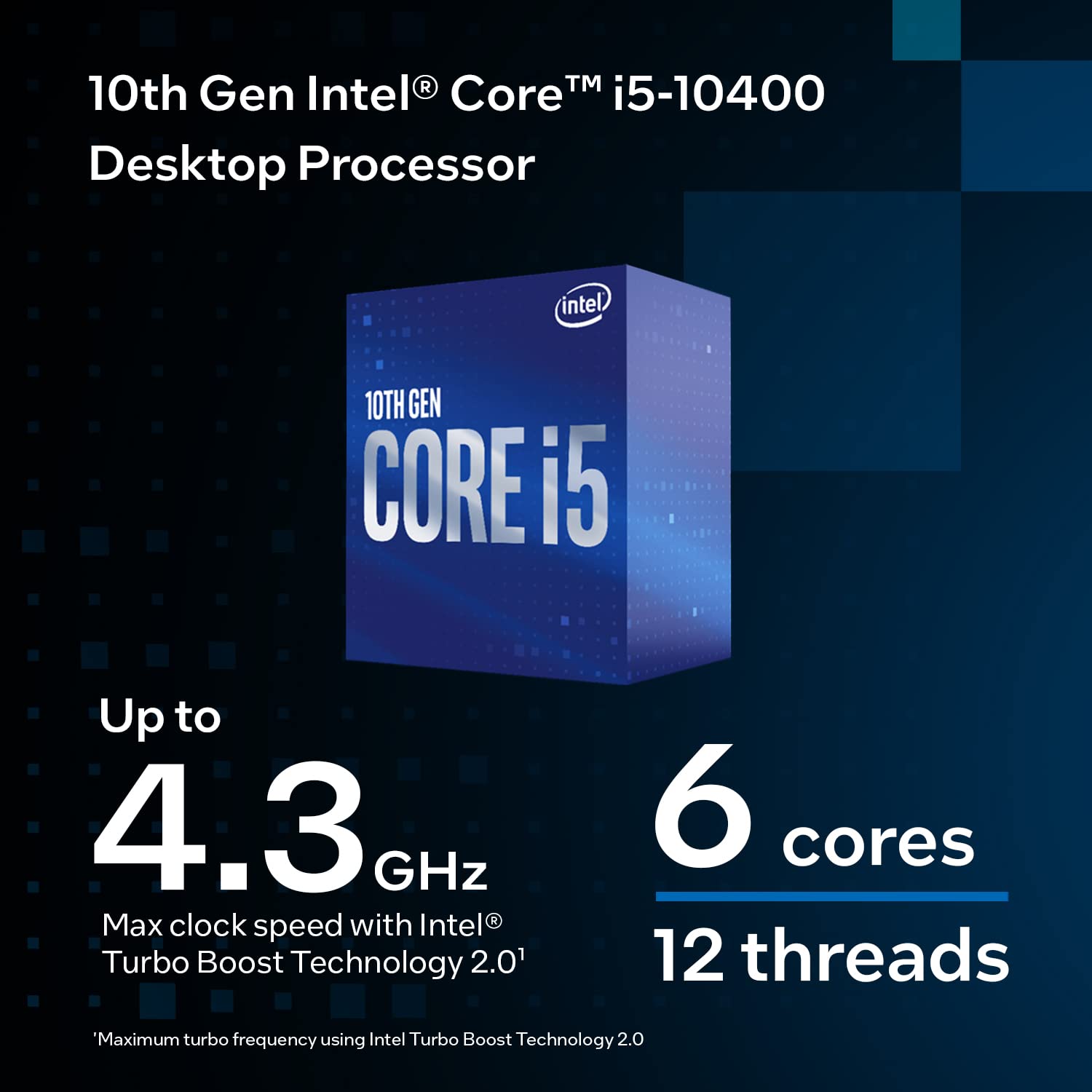 Intel Core i5-10400 Desktop Processor 6 Cores up to 4.3 GHz LGA1200 (Intel 400 Series Chipset) 65W, Model Number: BX8070110400