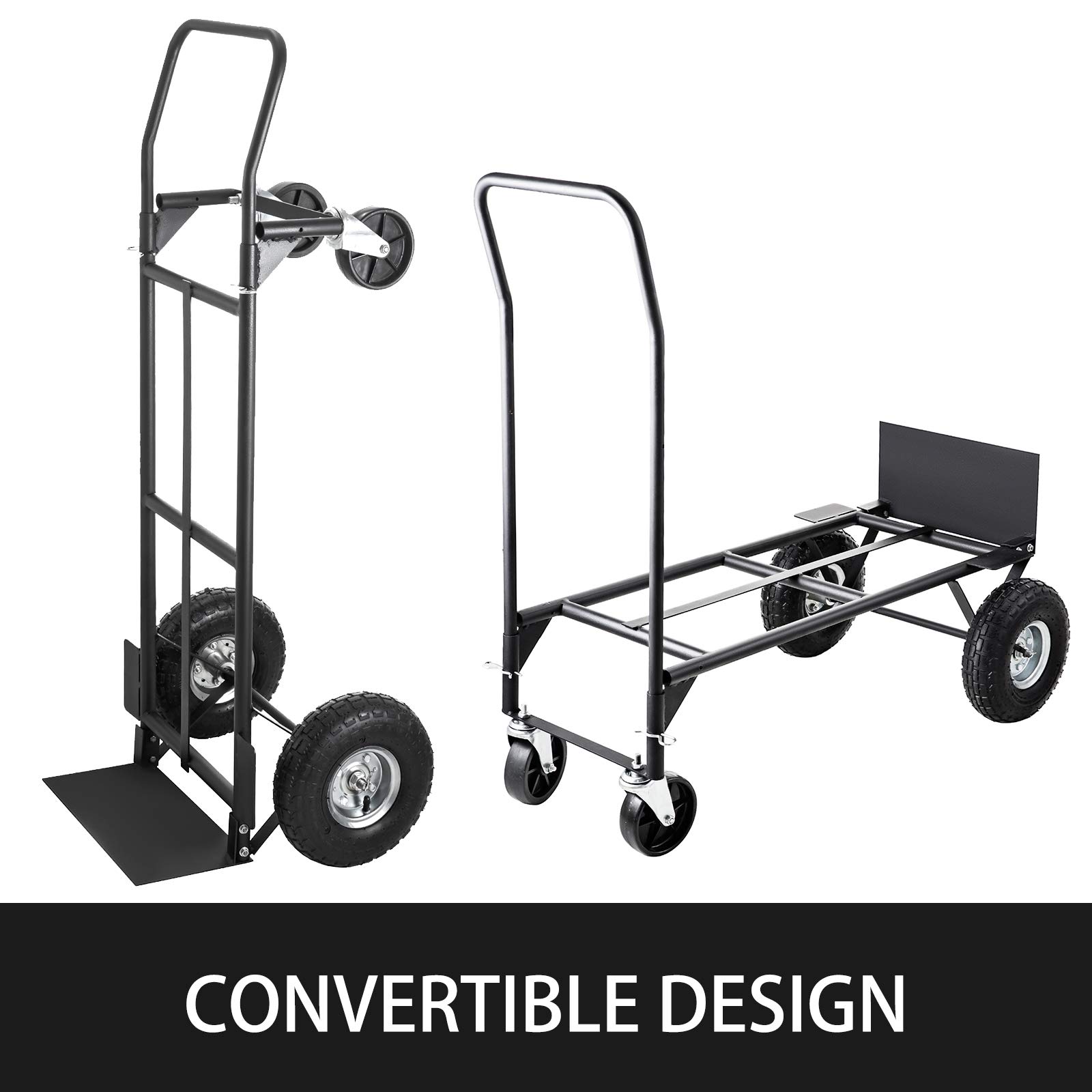 BestEquip Hand Truck Convertible Dolly 200lb/300lb with 10inch Pneumatic Wheels in Black