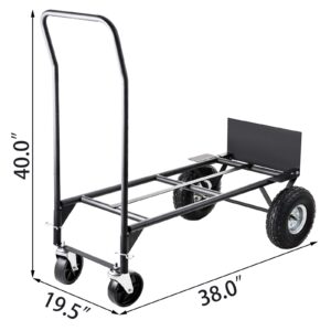 BestEquip Hand Truck Convertible Dolly 200lb/300lb with 10inch Pneumatic Wheels in Black