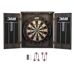 dmi sports paris bristle dartboard cabinet sets - includes led lighting or electronic scoring option, rustic grey (d4400w)