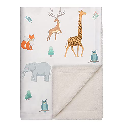 Pro Goleem Sherpa Minky Baby Blanket Woodland Printed Fuzzy Warm Soft Fleece Receiving Blanket for Newborn Infant Toddler Plush Microfiber Blanket for Crib Stroller Carseat Boys Girls Gift, 30''x40''