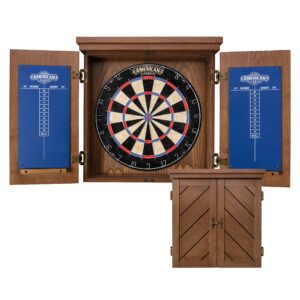 american legend charleston solid wood bristle dartboard cabinet set - includes 18” dartboard and 6 steel tip darts