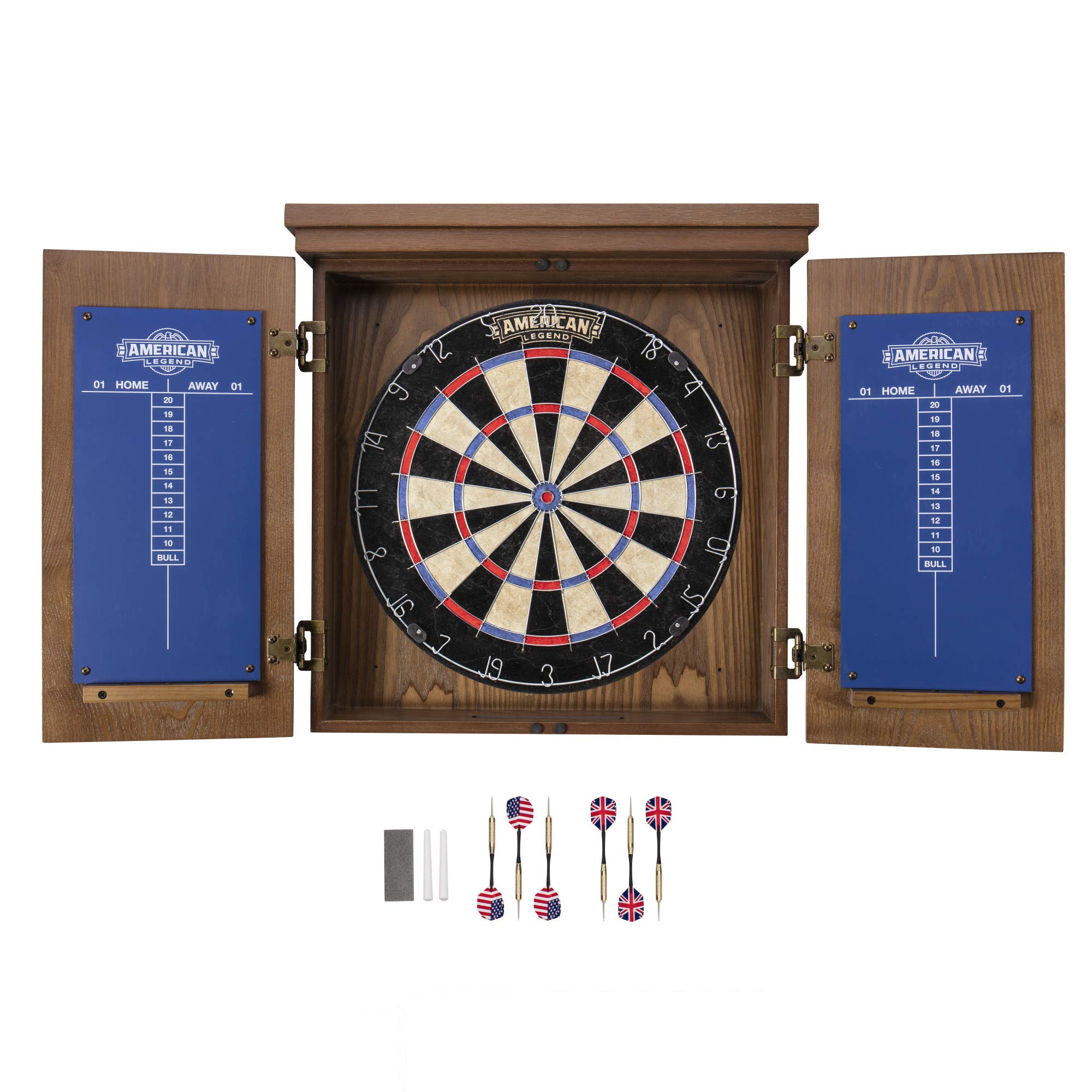 American Legend Charleston Solid Wood Bristle Dartboard Cabinet Set - Includes 18” dartboard and 6 steel tip darts