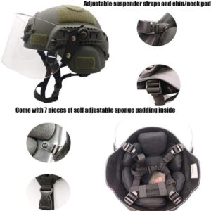 LEJUNJIE Tactical Fast Helmet with Clear Face Shield Sliding Goggles for Airsoft Paintball CS Games Outdoor Sports.